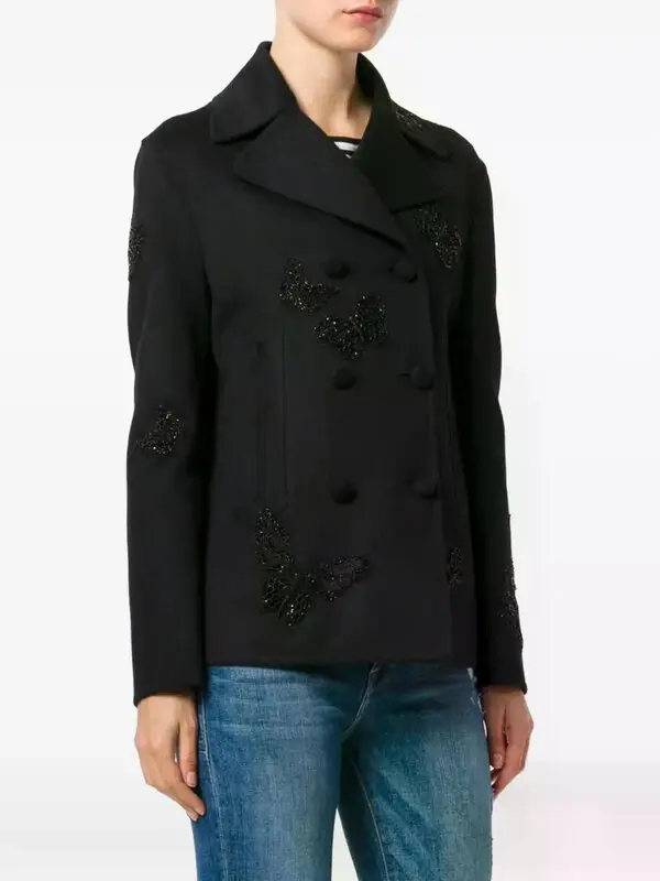Valentino Garavani Butterfly-embroidered Double-breasted Coat