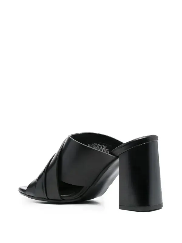 Calvin Klein 95mm Logo Plaque Block Heel Sandals - Black