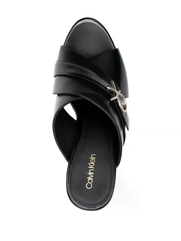 Calvin Klein 95mm Logo Plaque Block Heel Sandals - Black