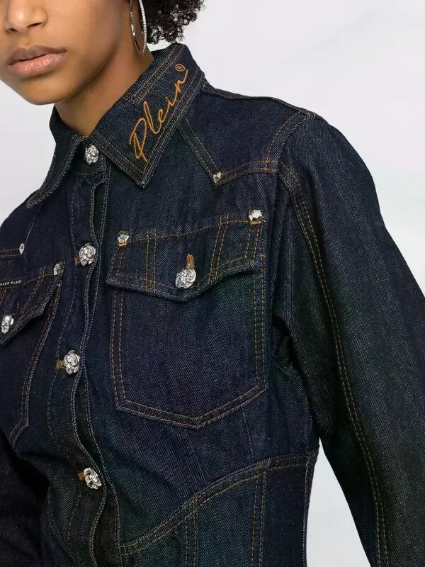 Philipp Plein Slim-cut Denim Jumpsuit With Embroidered Logo