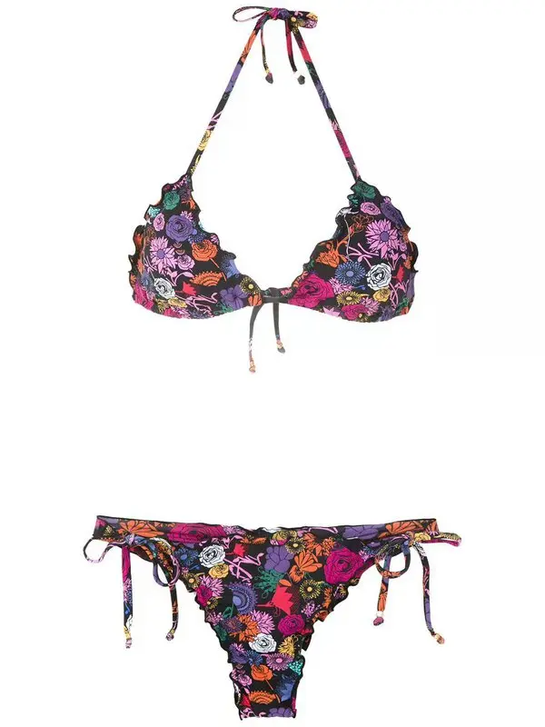 AMIR SLAMA Ruffled Triangle Bikini Set - Blue