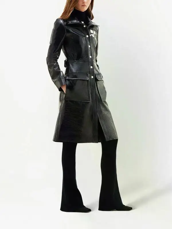 COURREGES Logo-patch Trench Coat - Black