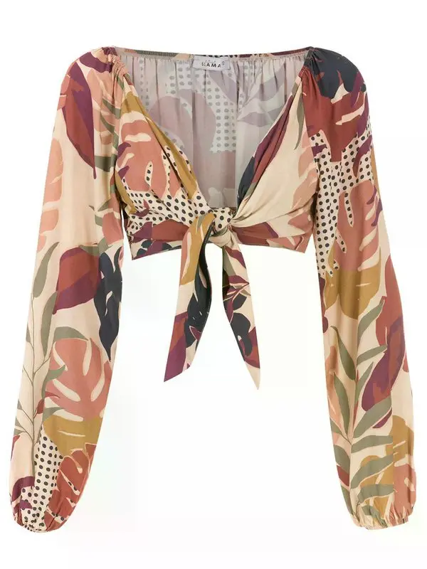 AMIR SLAMA Palm Leaf Print Cropped Blouse - Multicolour