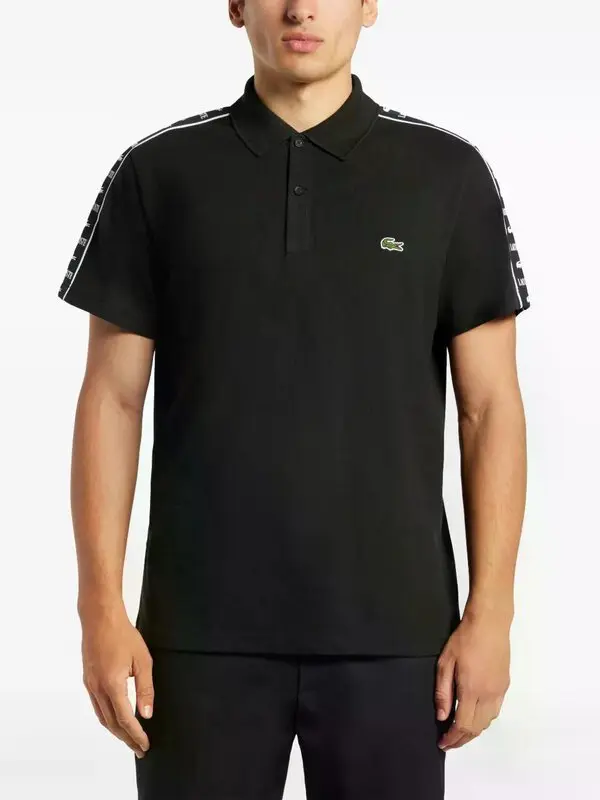 Lacoste Logo-embroidered Side-stripe Polo Shirt - Black
