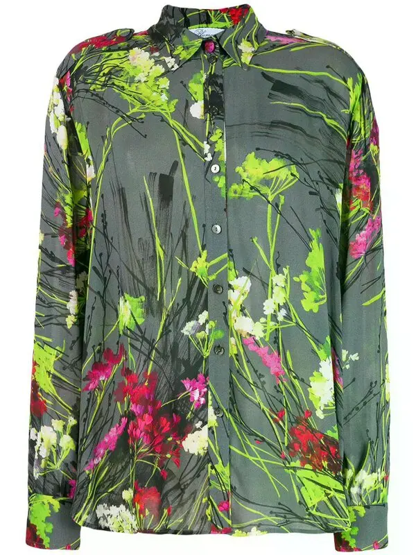 Blumarine Floral Print Shirt - Grey