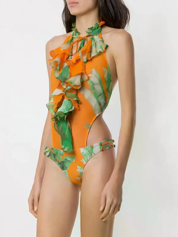 AMIR SLAMA Printed Ruffle Swimsuit
