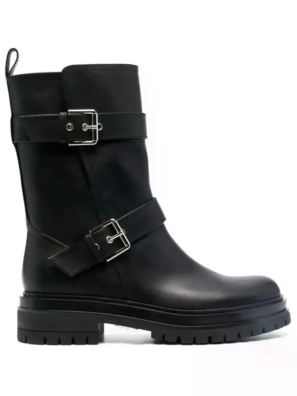 GIANVITO ROSSI Amphibian Buckled Biker Boots - Black
