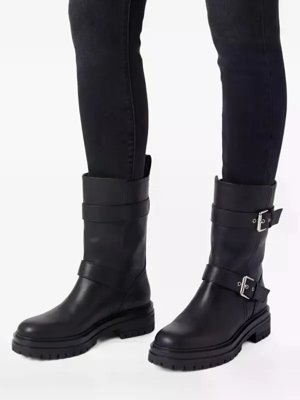 GIANVITO ROSSI Amphibian Buckled Biker Boots - Black