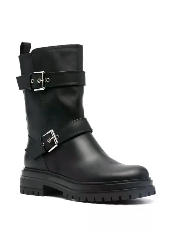 GIANVITO ROSSI Amphibian Buckled Biker Boots - Black