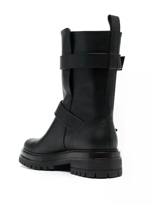 GIANVITO ROSSI Amphibian Buckled Biker Boots - Black