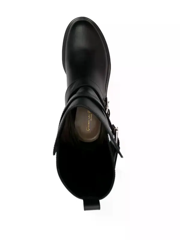 GIANVITO ROSSI Amphibian Buckled Biker Boots - Black