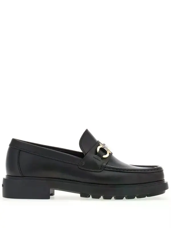 FERRAGAMO Gancini-plaque Leather Loafers - Black