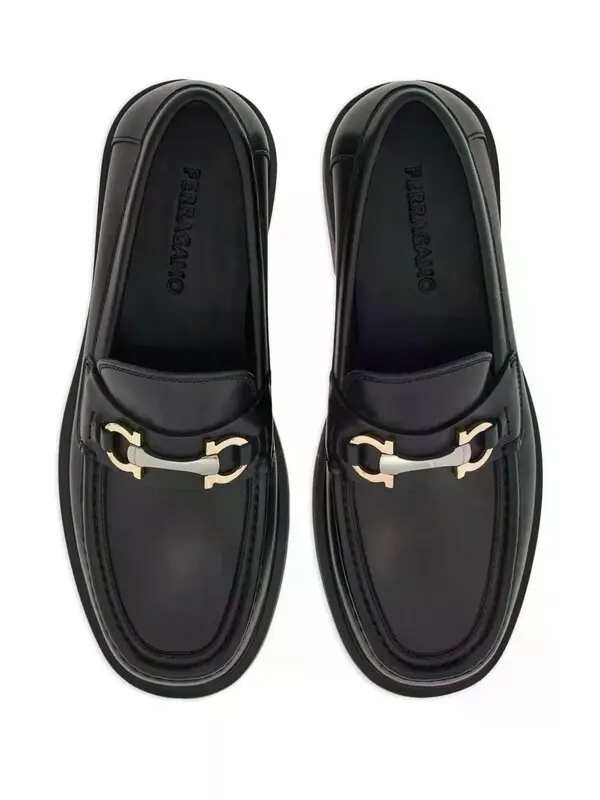 FERRAGAMO Gancini-plaque Leather Loafers - Black
