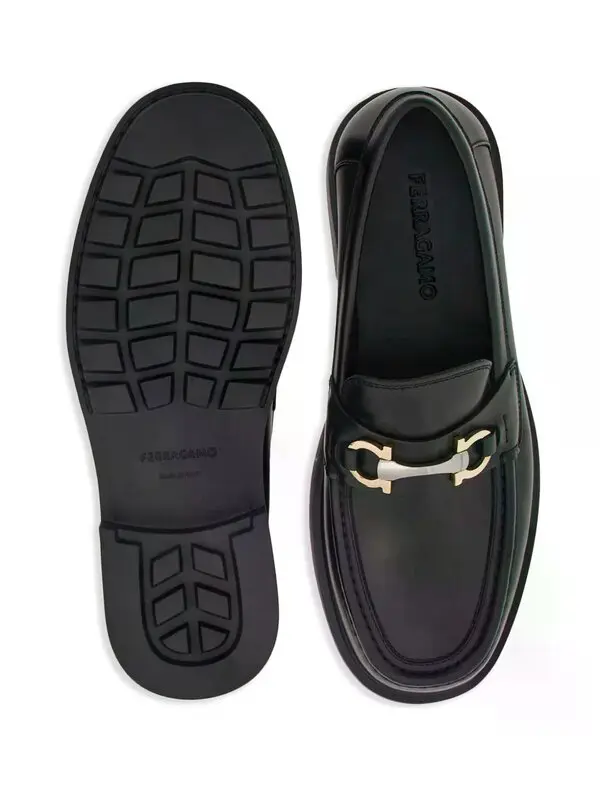 FERRAGAMO Gancini-plaque Leather Loafers - Black