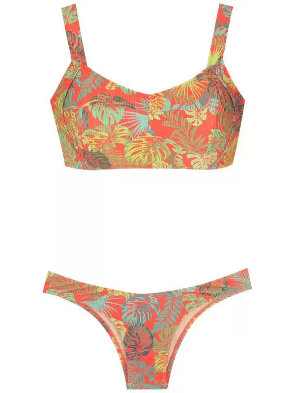 AMIR SLAMA Palm Leaf Print Bikini - Red