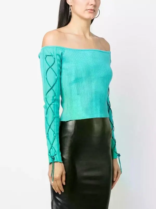 Giuseppe Di Morabito Off-shoulder Ribbed Knit Top With Lace-up Detailing