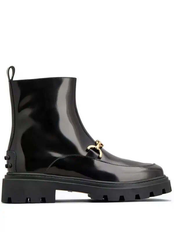 TOD'S Logo-plaque Leather Ankle Boots - Black