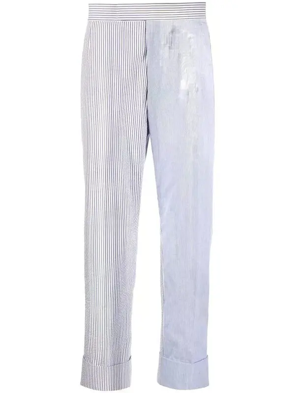 Thom Browne Cropped Seersucker Trousers With Vertical Stripe Panelling