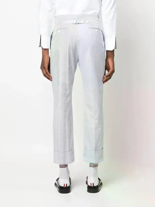 Thom Browne Cropped Seersucker Trousers With Vertical Stripe Panelling