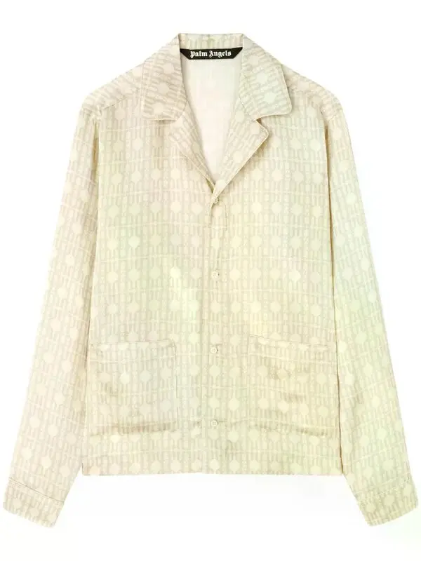 Palm Angels Monogram-pattern Cotton Shirt - Neutrals
