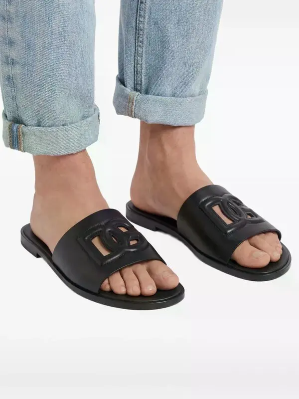 Dolce & Gabbana Embossed-logo Leather Slides