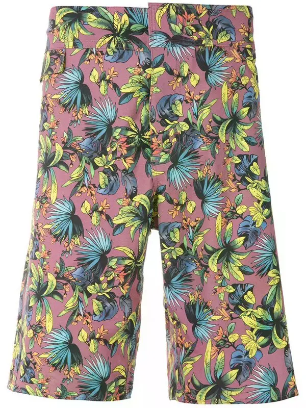AMIR SLAMA Foliage Print Swim Short - Red