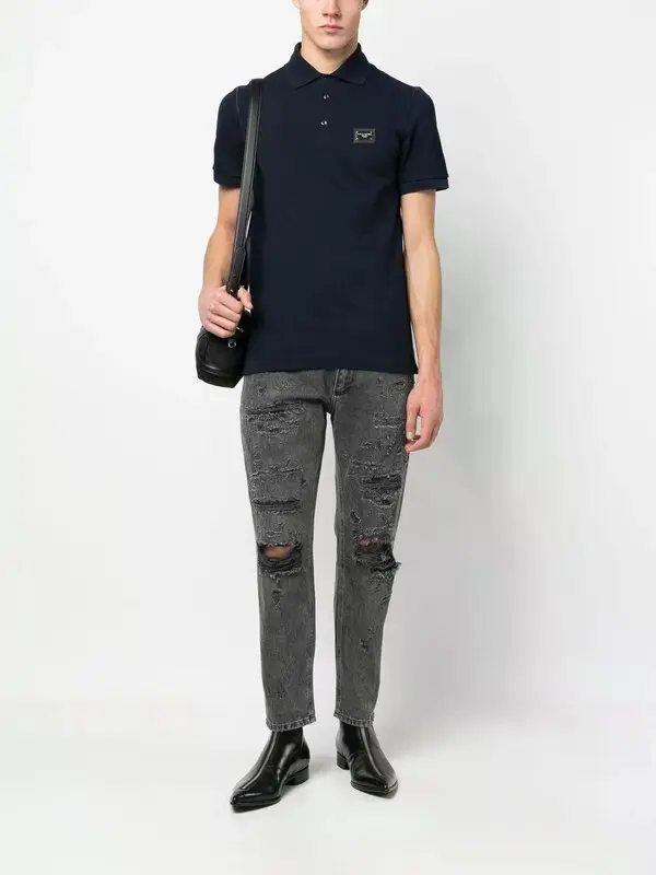 Dolce & Gabbana Dg Essentials Cotton Piqué Polo Shirt - Blue