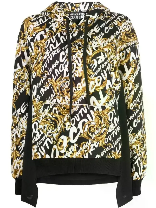 Versace Garland Logo-print Panelled Hoodie - Black