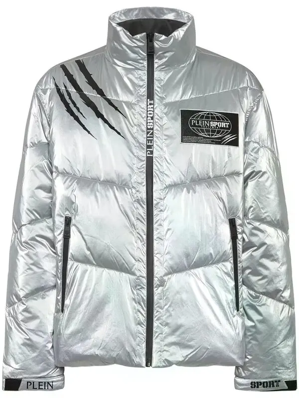 PLEIN SPORT Printed Zipped Padded Jacket - Silver