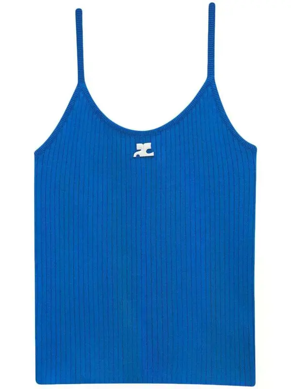 COURREGES Ribbed-knit Logo Tank Top - Blue