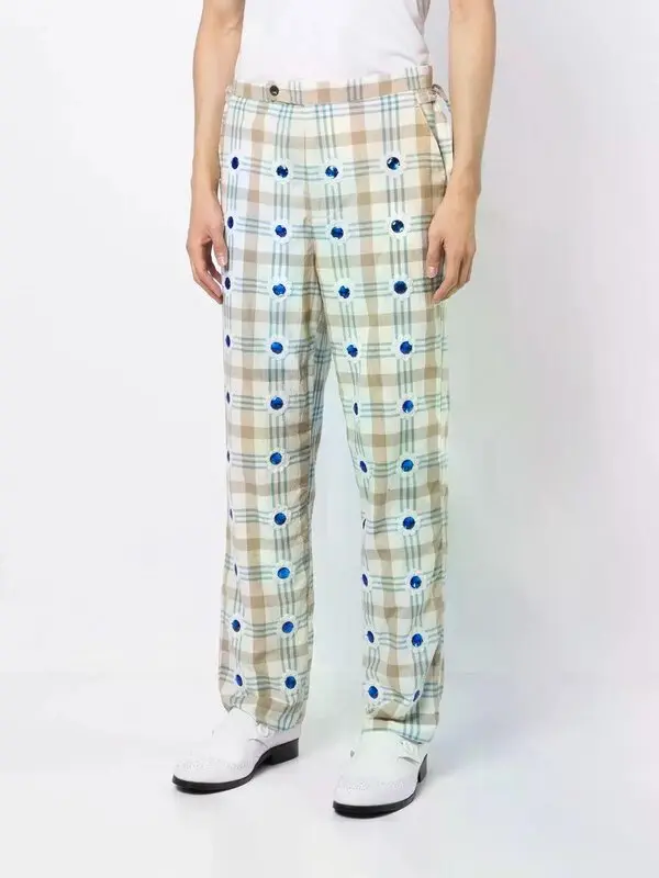 BODE Embellished Checked Straight-leg Trousers