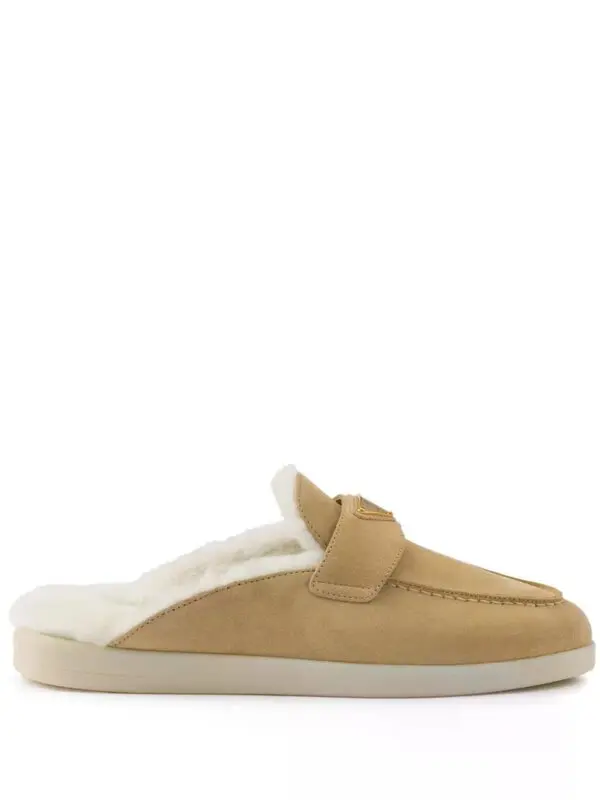 Prada Suede And Shearling Lined Slippers - Neutrals