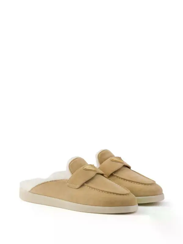 Prada Suede And Shearling Lined Slippers - Neutrals