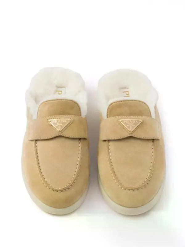 Prada Suede And Shearling Lined Slippers - Neutrals
