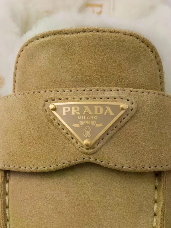 Prada Suede And Shearling Lined Slippers - Neutrals
