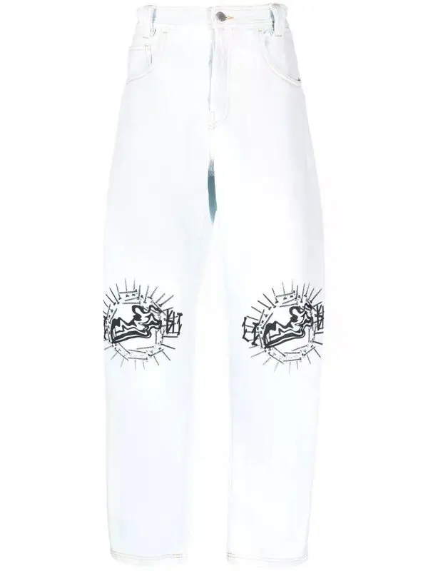 44 LABEL GROUP Graphic-print Straight-leg Jeans - Blue