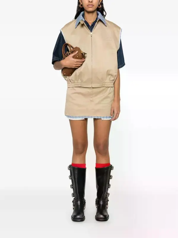 Miu Miu Logo-embroidered Gilet - Neutrals