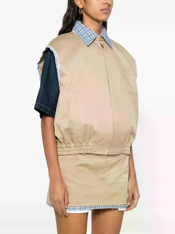 Miu Miu Logo-embroidered Gilet - Neutrals