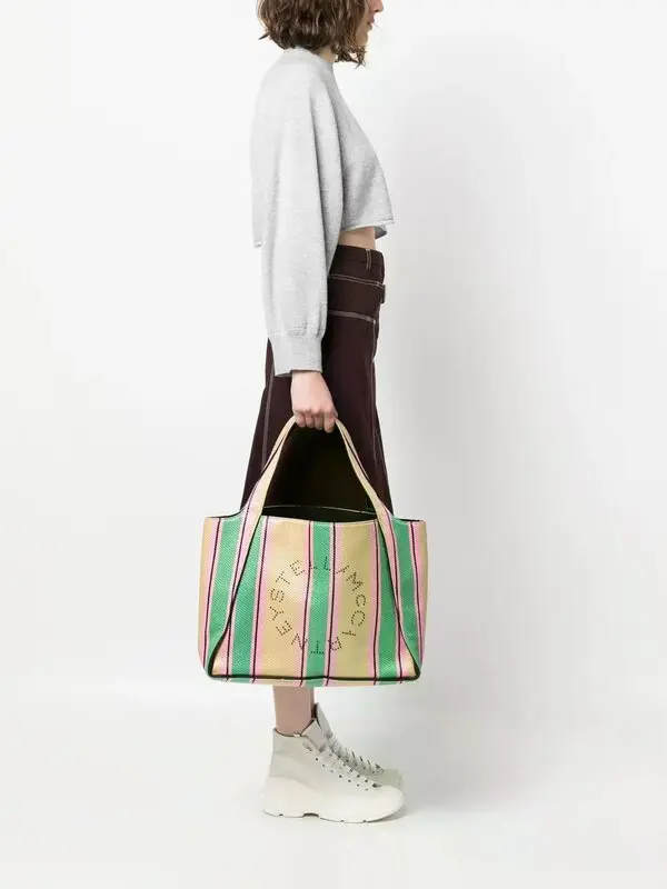 Stella McCartney Stripe-print Raffia Tote Bag - Neutrals