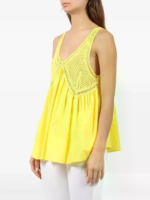 P.a.r.o.s.h Cotton Tank Top With Crochet Panelling - Yellow