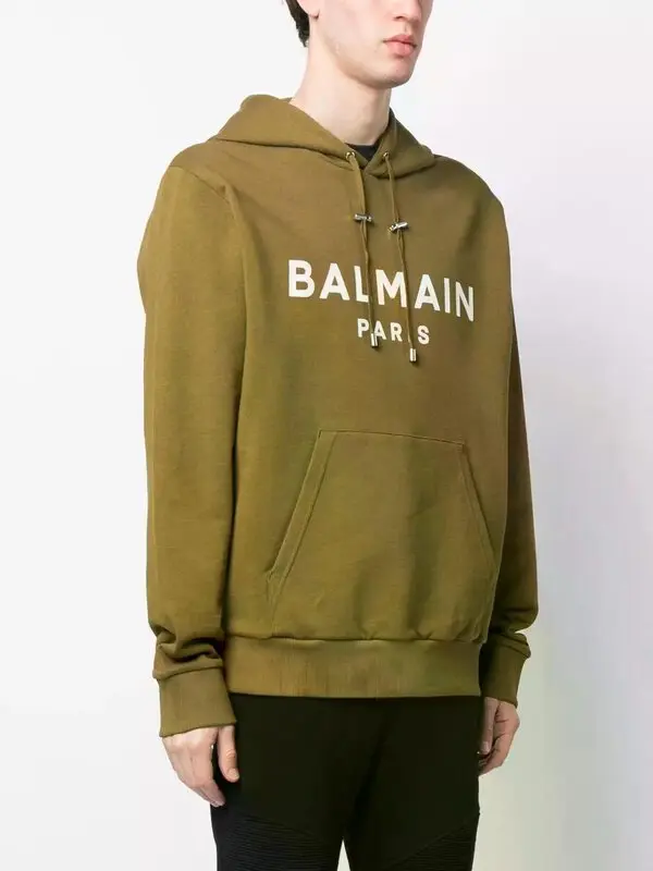 Balmain Logo-print Drawstring Hoodie - Green