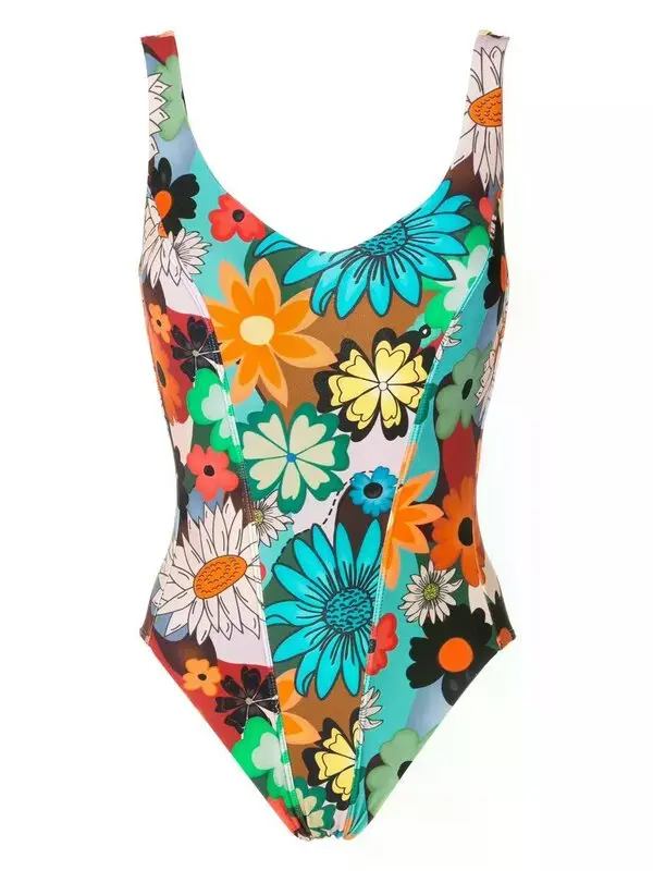 AMIR SLAMA Floral-print Open Back Swimsuit - Multicolour