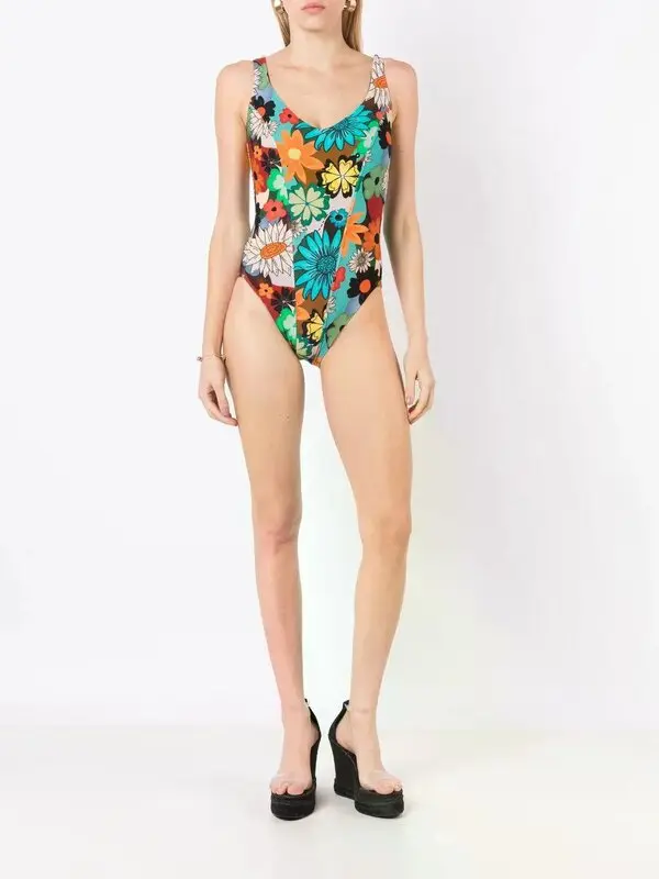 AMIR SLAMA Floral-print Open Back Swimsuit
