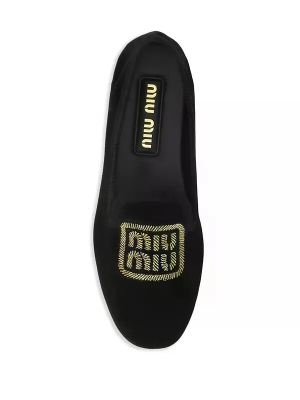 Miu Miu Embroidered-logo Velvet Slippers