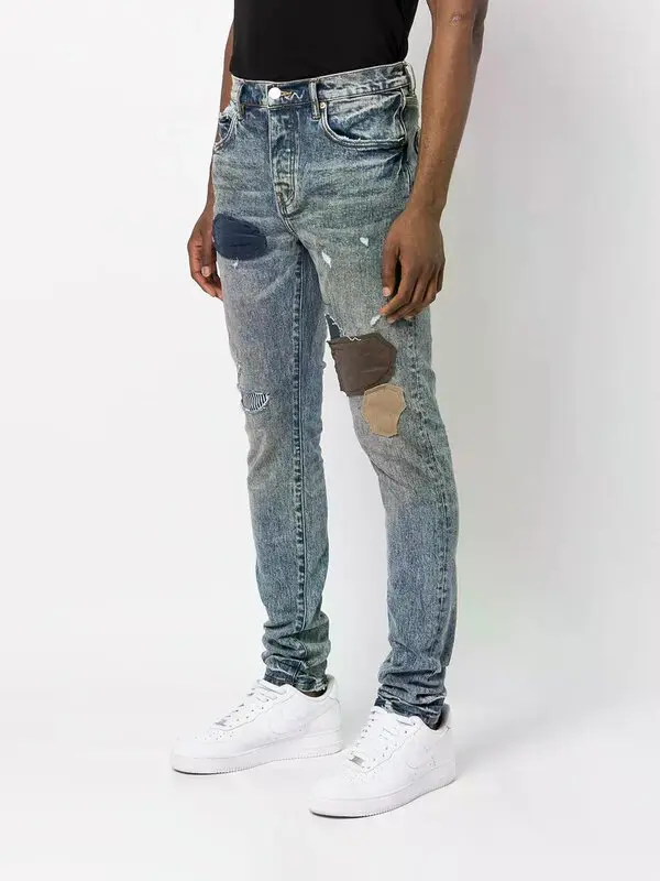 PURPLE BRAND Patchwork Low-rise Slim Jeans