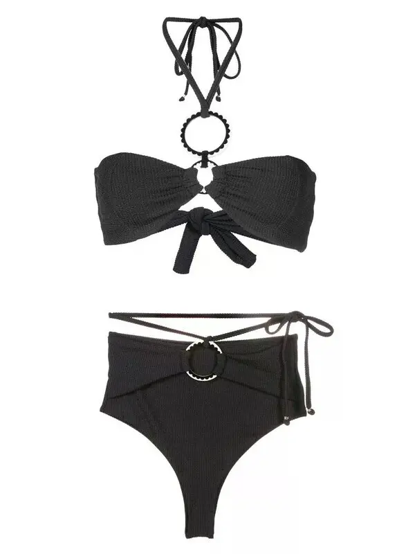 AMIR SLAMA Ribbed Halterneck Bikini - Black