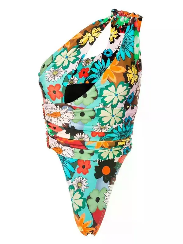 AMIR SLAMA Floral-print One-shoulder Swimsuit - Multicolour