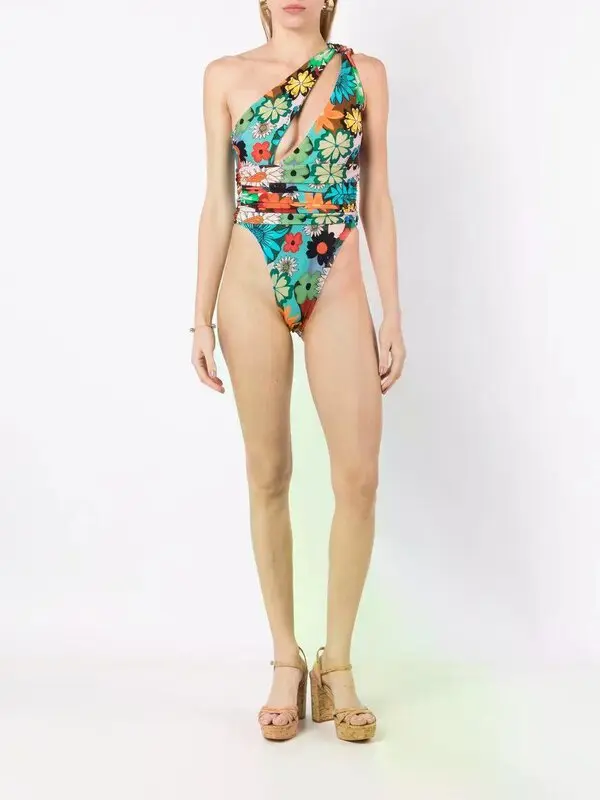 AMIR SLAMA Floral-print One-shoulder Swimsuit