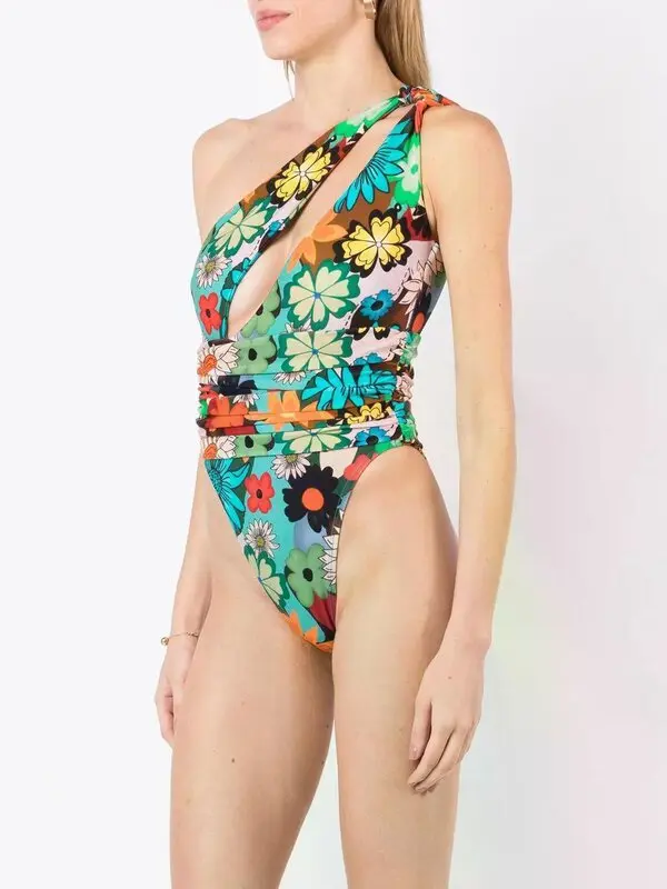 AMIR SLAMA Floral-print One-shoulder Swimsuit