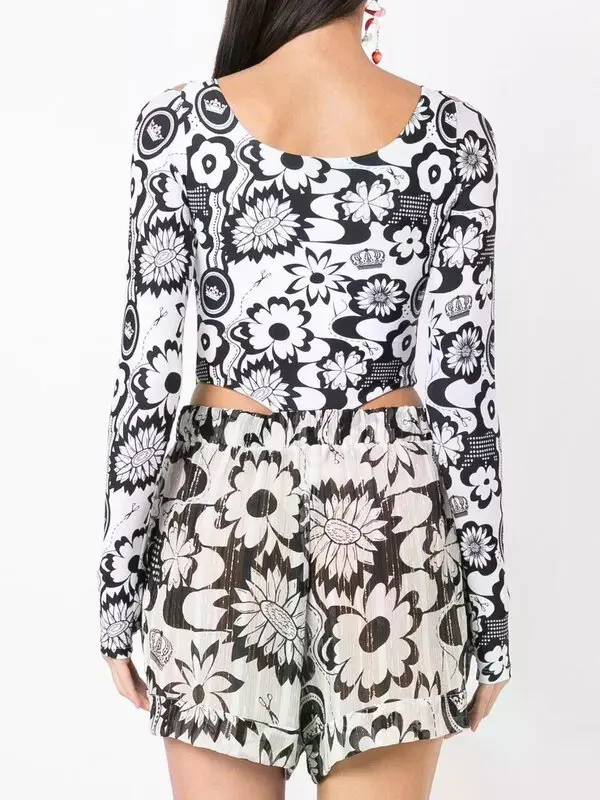 AMIR SLAMA Floral-print Cut-out Top